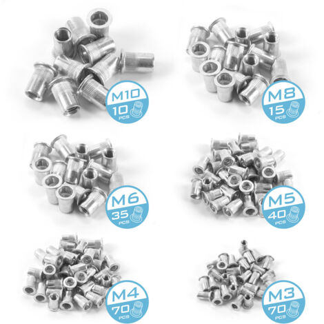 STAHLWERK Set di dadi per rivetti 500 pezzi rivetti filettati Manicotti