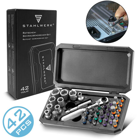 STAHLWERK Juego de destornilladores de carraca Juego de llaves de vaso y puntas de 42 piezas