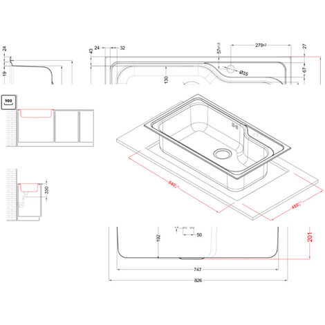 Lavello Elleci Incasso 1 vasca 86x50 Sky 360 Satinata Inox LIK360SAC