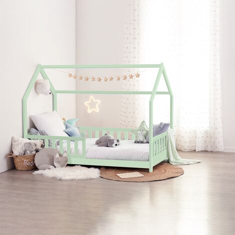 Ensemble Lit cabane Bosco Vert + Matelas enfant 90x190 Laïba Kids