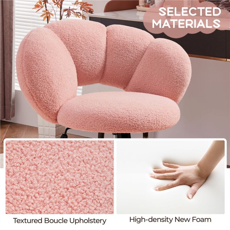 Yaheetech Upholstered Boucle Desk Chair with Cloud Shaped Backrest Pink