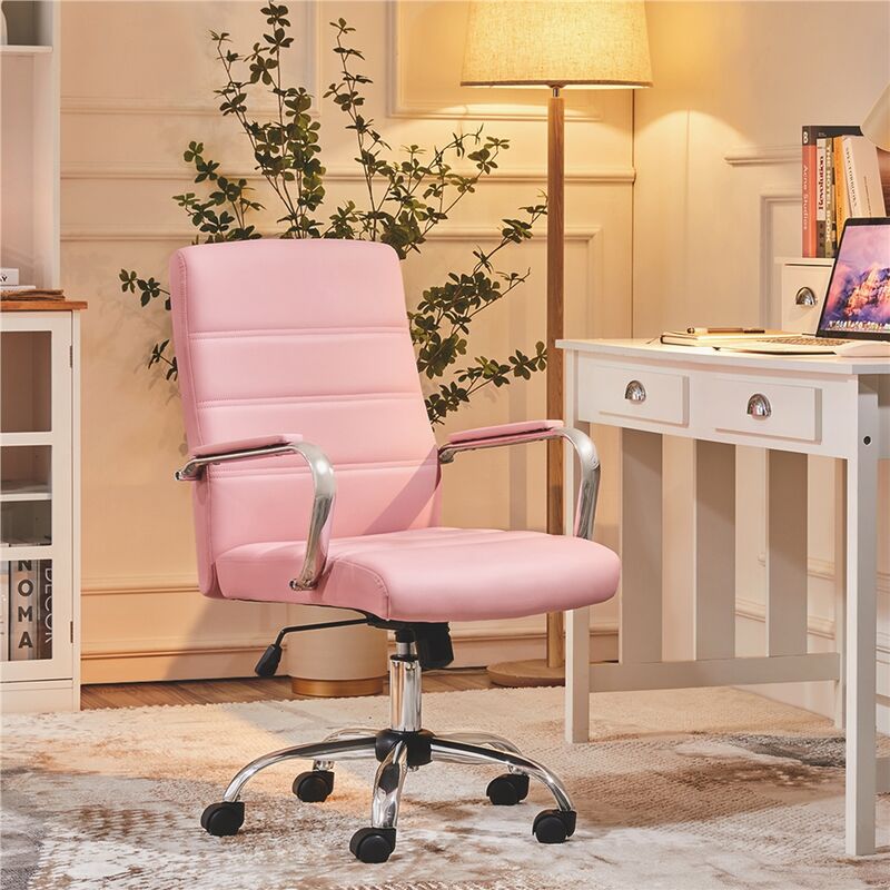 Yaheetech Mid Back Office Chair with Arms Pink