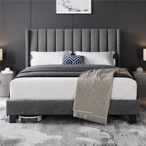 Gray platform bed king store