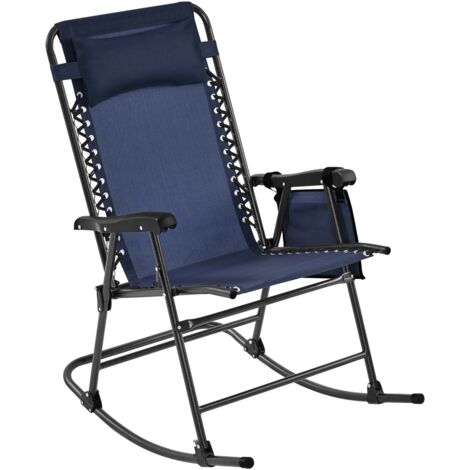 Yaheetech Outdoor Foldable Rocking Lounger with Headrest Pillow, Navy Blue