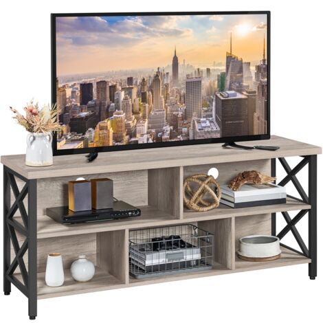 Yaheetech Industrial TV Console Table with Storage Compartments, Grey