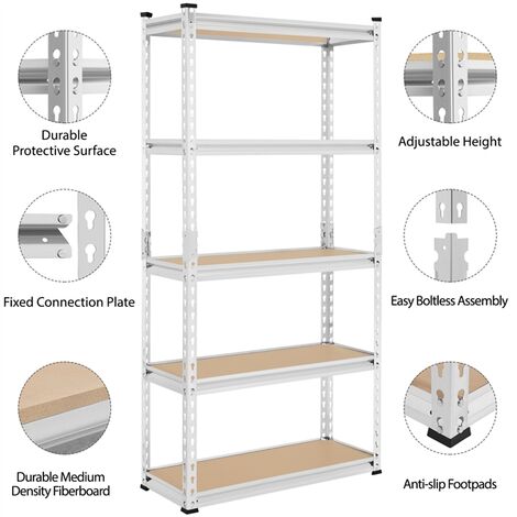 Yaheetech 5-Tier Storage Shelves Steel Frame Garage Shelf, 75x30x153cm ...