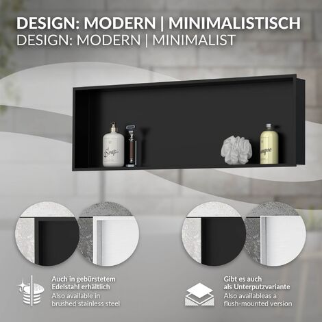 LuxeBath Nicchia a Parete in Acciaio Inossidabile 90x30x10 cm Nero ...