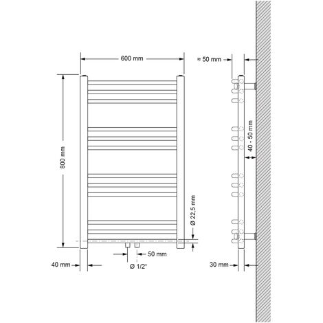 ECD Germany Radiatore Scaldasalviette 600 x 800 mm Radiatore da Bagno ...