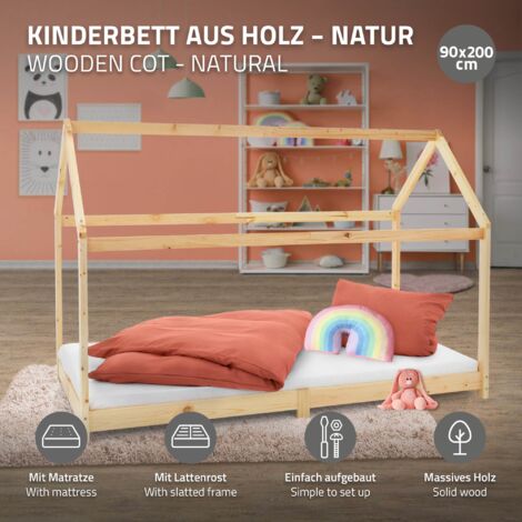 ML-Design Cama Infantil Montessori con Forma de Casa de Madera de Pino ...