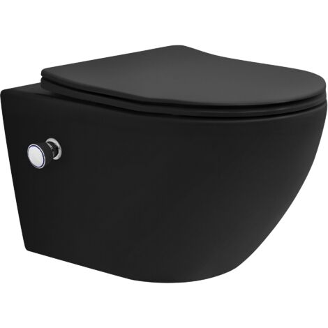 LuxeBath WC Suspendido con Función Bidé Negro de Cerámica, Inodoro ...