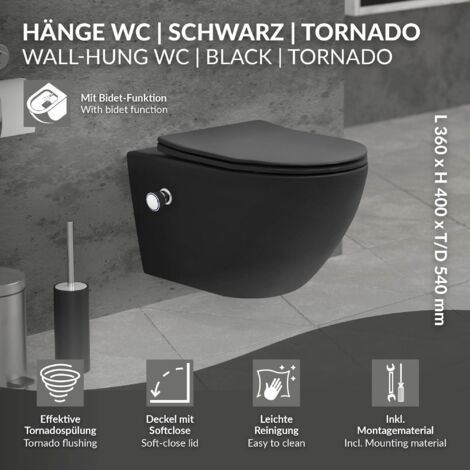 LuxeBath WC Suspendido con Función Bidé Negro de Cerámica, Inodoro ...