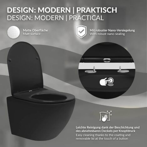 LuxeBath WC Suspendido con Función Bidé Negro de Cerámica, Inodoro ...