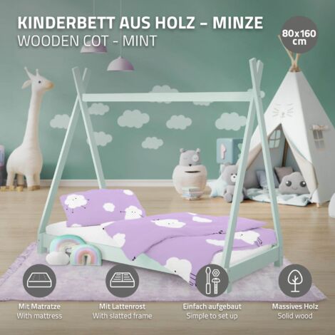 ML-Design Cama Infantil Tipi Verde Menta 80x160 cm con Colchón de ...