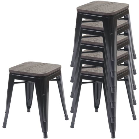 6er-Set Hocker HHG-771 inkl. Holz-Sitzfläche, Metallhocker Sitzhocker ...
