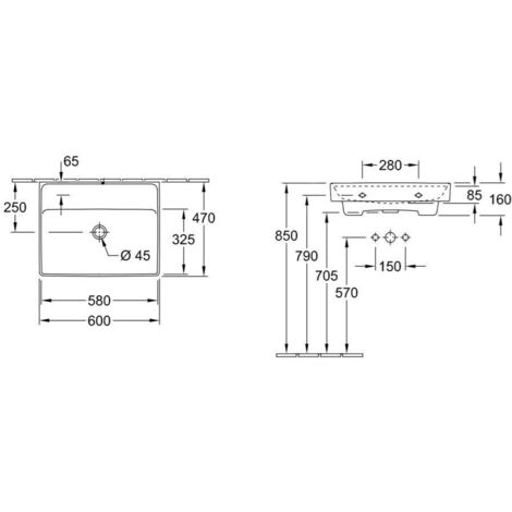 Villeroy & Boch Collaro lavabo, sans trou pour robinet, sans
