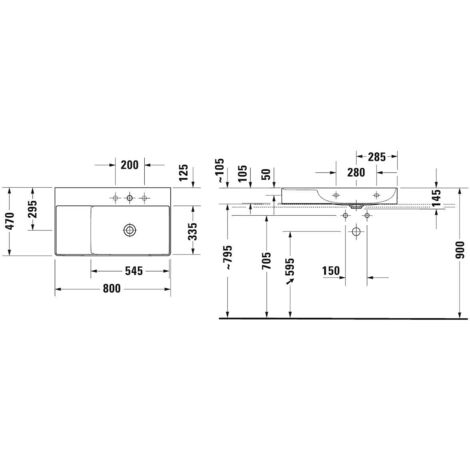 Duravit DuraSquare - Meuble-lavabo 800x470 mm, droite, DuraCeram, blanc ...