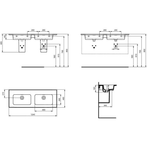 Ideal Standard Strada II lavabo double meuble 1240mm, sans trou