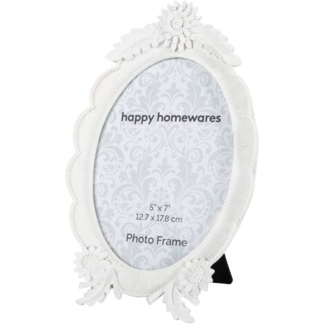 Ornate Oval Matt White Resin 5x7 Photo Frame with Moulded Sunflowers ...