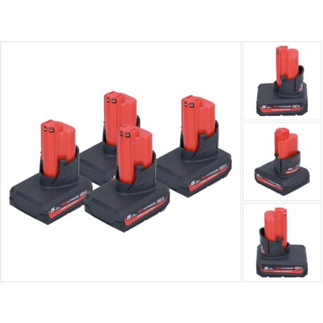 Set di batterie Milwaukee 4x M12 HB5 ad alto rendimento 12 V 5,0 Ah ...