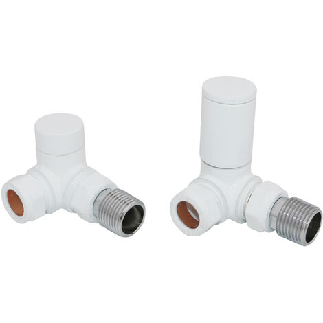 Manual Corner Radiator Rad Towel Rail Valves Brass Round Head Pair White