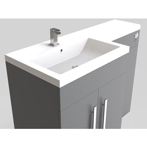 Gloss Grey L Shape Left Hand Bathroom Furniture Basin BTW Toilet Unit ...
