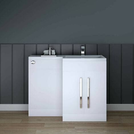 Bathroom L Shape Vanity Unit Right Hand RH with Basin Sink Back to Wall ...