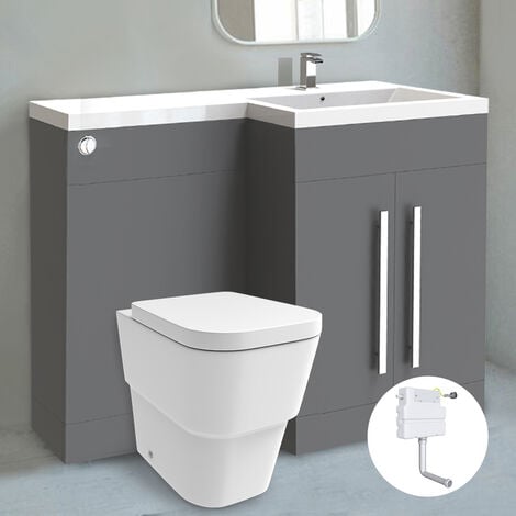 Bathroom Grey L Shape Vanity Unit RH Right Hand with Basin Sink and BTW ...
