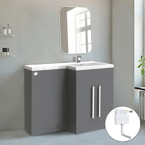 Bathroom Grey L Shape Vanity Unit RH Right Hand with Basin Sink and BTW ...