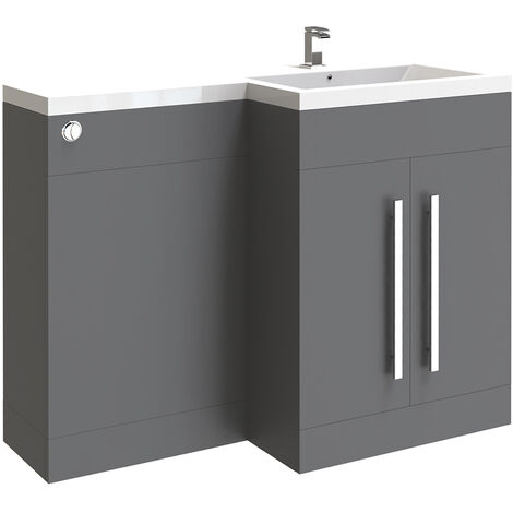 Bathroom Grey L Shape Vanity Unit RH Right Hand with Basin Sink and BTW ...