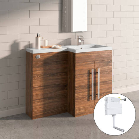 Bathroom Basin Sink Walnut L Shape Right Hand Vanity Unit & Back to ...