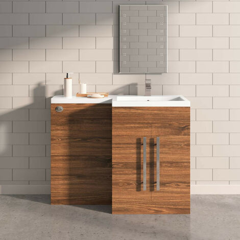 Bathroom Basin Sink Walnut L Shape Right Hand Vanity Unit & Back to ...