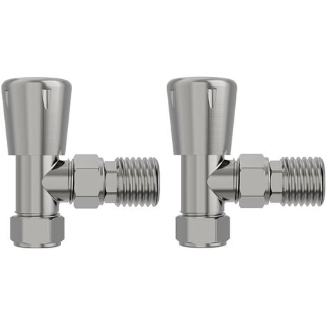 Angled Lockshield Radiator Valves Set 15mm x 1/2" Twin Pack Satin Nickel