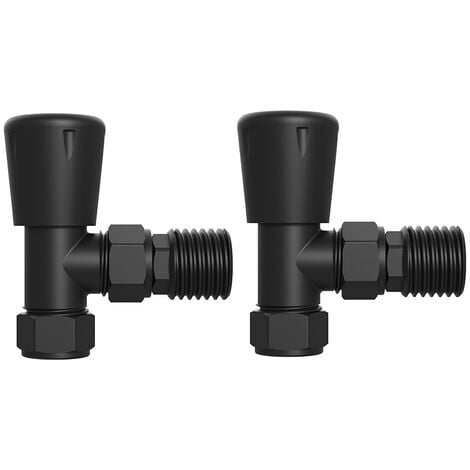 Angled Lockshield Radiator Valves Set 15mm x 1/2" Twin Pack Black