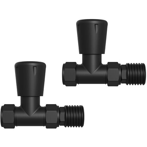 Straight Lockshield Radiator Valves Set 15mm x 1/2" Twin Pack Black