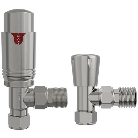 Thermostatic TRV Angled Lockshield Radiator Valves Set Twin Pack Satin ...