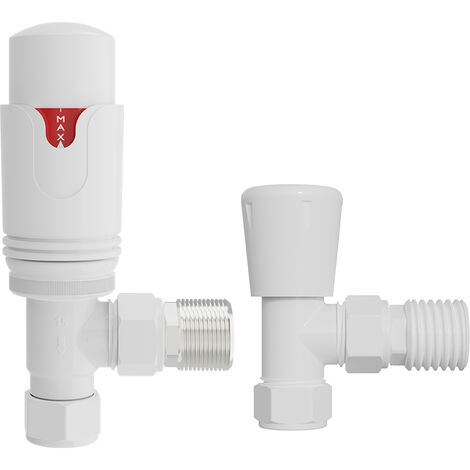 Thermostatic TRV Angled Lockshield Radiator Valves Set Twin Pack White