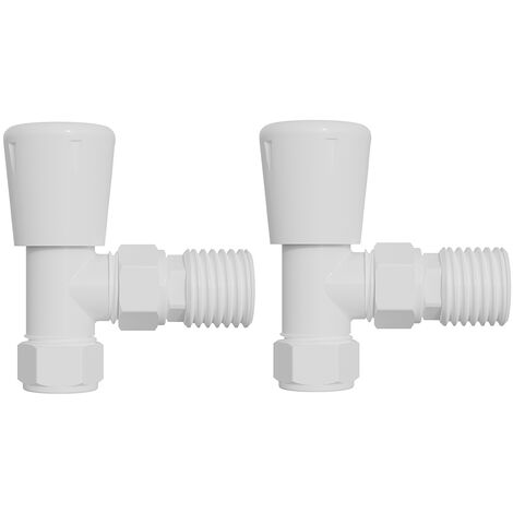 Angled Lockshield Radiator Valves Set 15mm x 1/2" Twin Pack White
