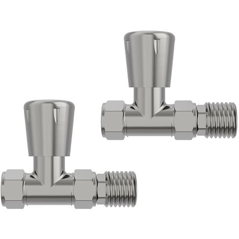 Straight Lockshield Radiator Valves Set 15mm x 1/2" Twin Pack Satin Nickel