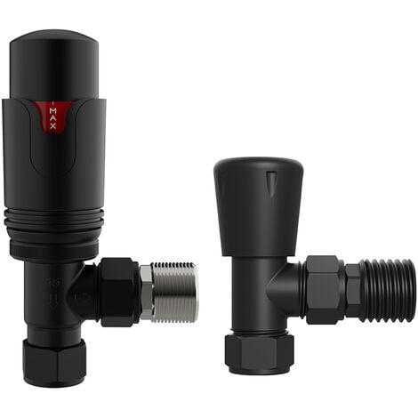 Thermostatic TRV Angled Lockshield Radiator Valves Set Twin Pack Black