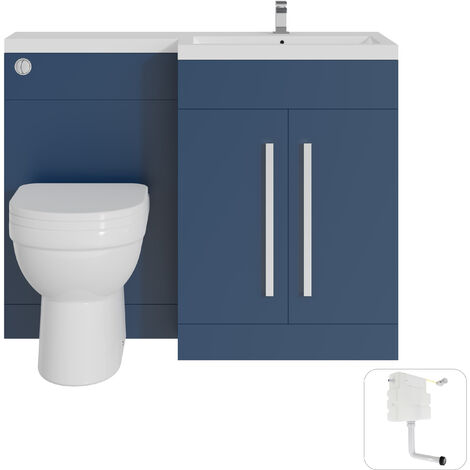 Bahtroom Matt Navy Blue L Shape Vanity Unit RH Basin Sink BTW Toilet ...