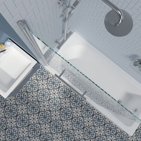 800 x 1400mm Bathroom Square Bath Screen Reversible 6mm Easy Clean Glass Chrome with Towel Rail