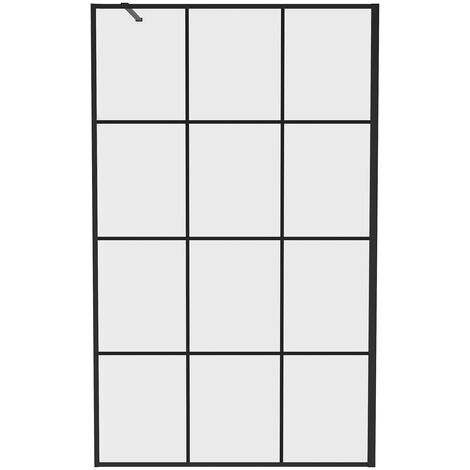 NRG Walk In Wet Room Shower Screen Enclosure Black Grid Glass Cubicle 1100 x 1950mm
