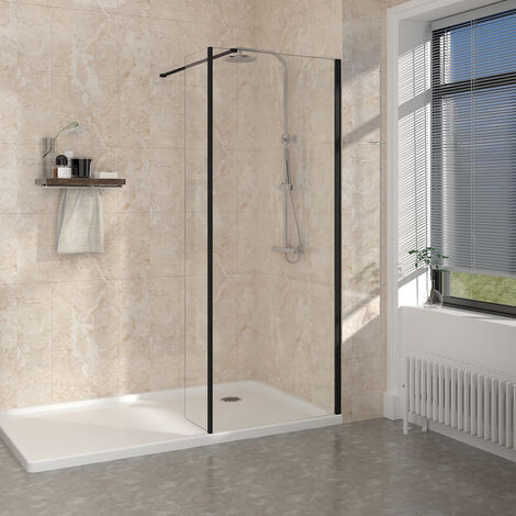 NRG Matte Black Walk In Wet Room Panels Easy Clean Glass 760mm Shower ...