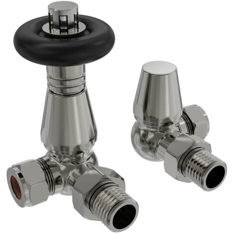 Traditional TRV Antique Design Corner Radiator Valves Satin Nickel