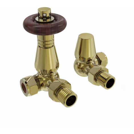 Traditional Antique Design Polished Brass TRV Corner Radiator Valves 1/ ...