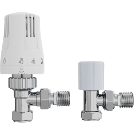 NRG Thermostatic Angled TRV & Lockshield Radiator Valves Set 1/2"x15mm