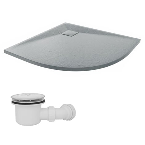 NRG 800 x 800mm SMC Anthracite Quadrant Slate Effect Bathroom Shower Tray & Fluidmaster Fast ...