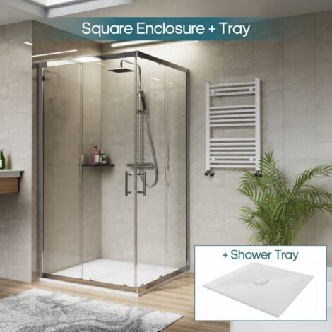 NRG Square Corner Entry Shower Enclosure with Sliding Doors Bathroom ...