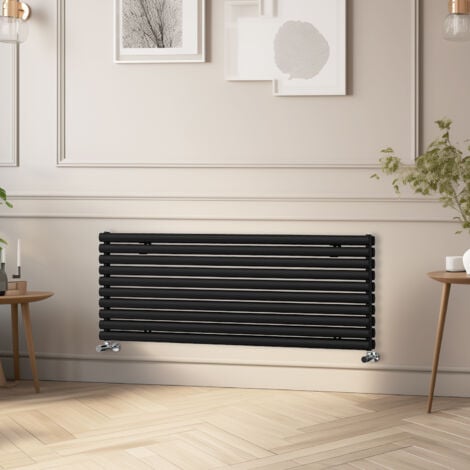 NRG Horizontal Oval Column Radiator Double Panel Rads Black 1600x590 mm