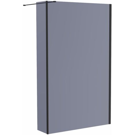 NRG Matt Black 8mm Walk In Shower Enclosure Wet Room Grey Glass Screen 1200mm with 300mm Return ...